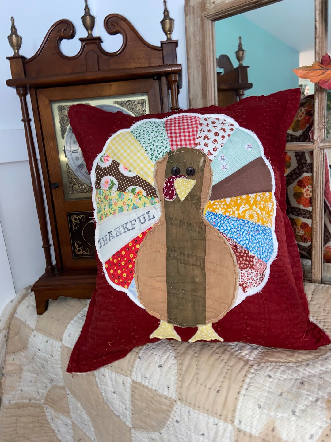 Vintage Dresden Plate “thankful” Turkey Pillow - Etsy