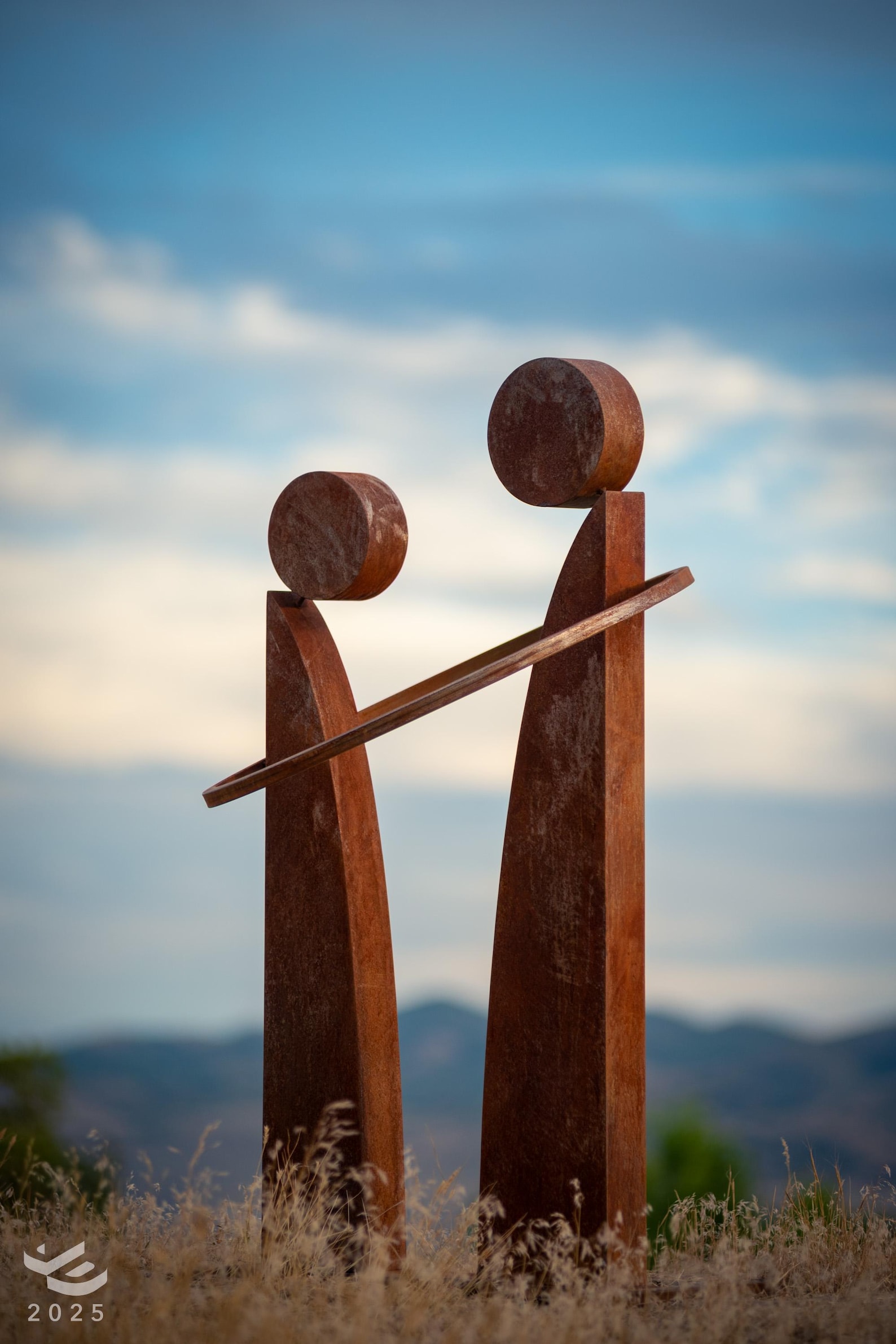 Together: Abstract Geometric Metal Sculpture. Two Humans Sharing a Bond ...
