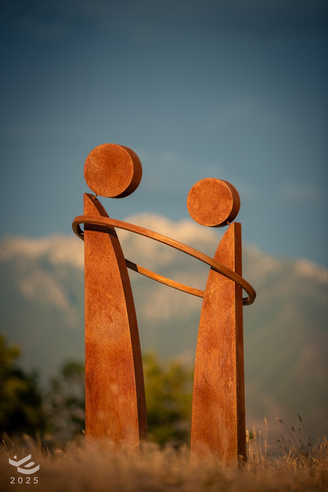 Together: Abstract Geometric Metal Sculpture. Two Humans Sharing a Bond ...