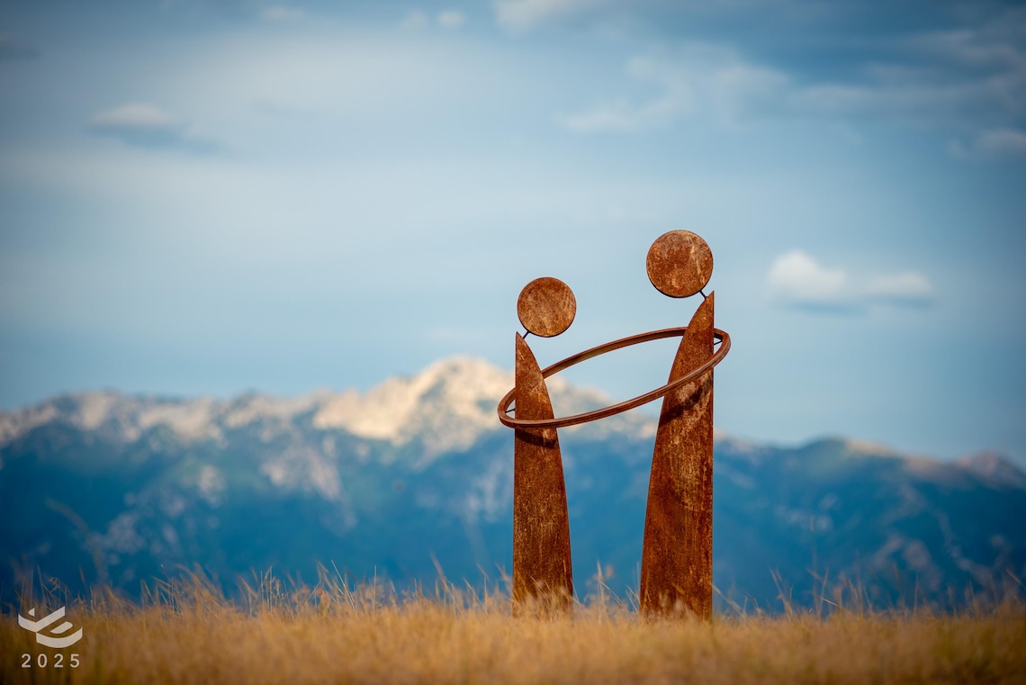 Together: Abstract Geometric Metal Sculpture. Two Humans Sharing a Bond ...