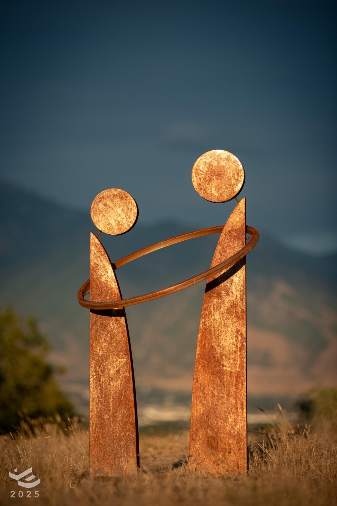 Together: Abstract Geometric Metal Sculpture. Two Humans Sharing a Bond ...