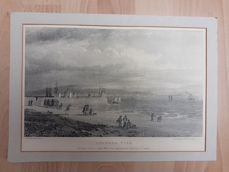 Rare Antique Lithograph of Swansea Pier Wales Early 1800s DAY & HAGHE ...