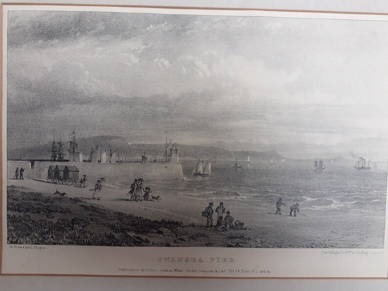 Rare Antique Lithograph of Swansea Pier Wales Early 1800s DAY & HAGHE ...