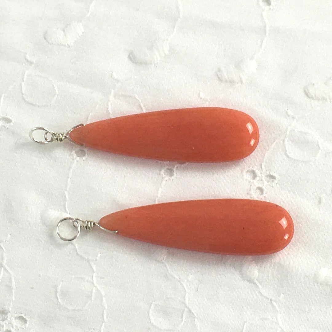 Large Orange Jade Pendant, Bright Orange Teardrop Dangle, Sterling ...
