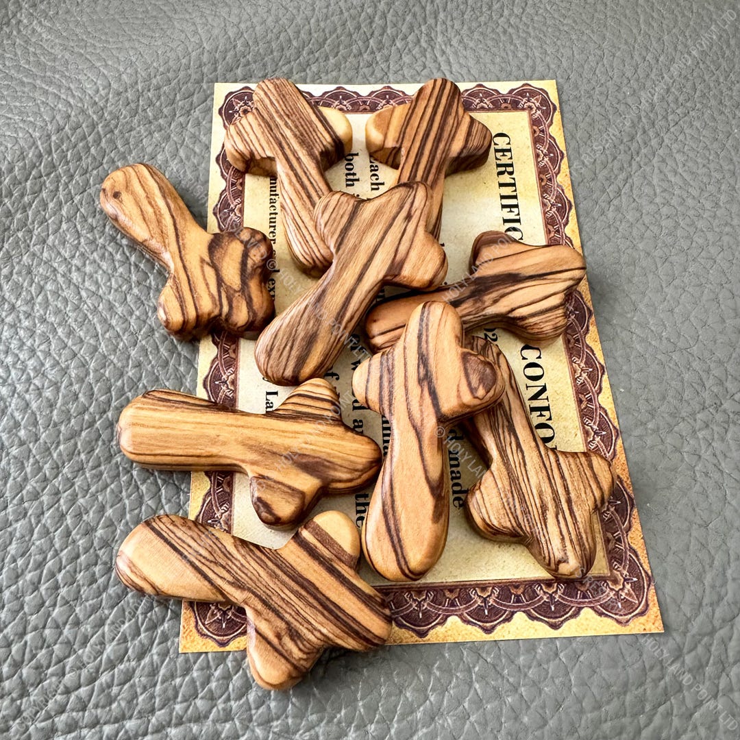 Olive Wood Pocket Crosses, Natural Wood Prayer Crosses, Bethlehem ...