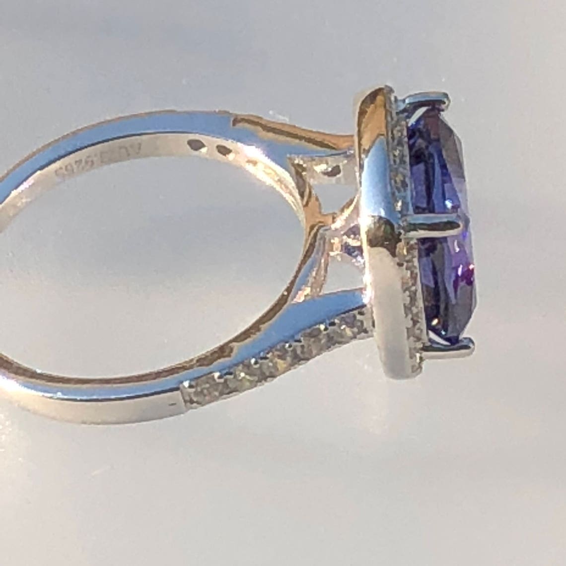 Tanzanite Ring Set: 3pcs, Bridal Set, Cushion, Lab Created Tanzanite ...