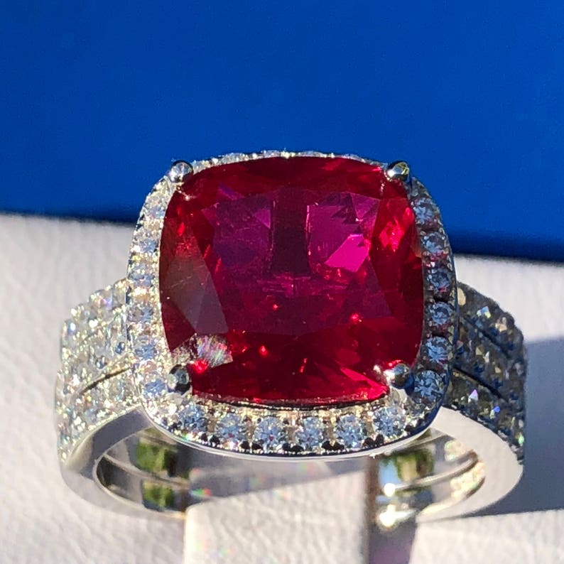 Ruby Ring Set: 3pcs 5ct Cushion Cut Created Ruby Simulated | Etsy