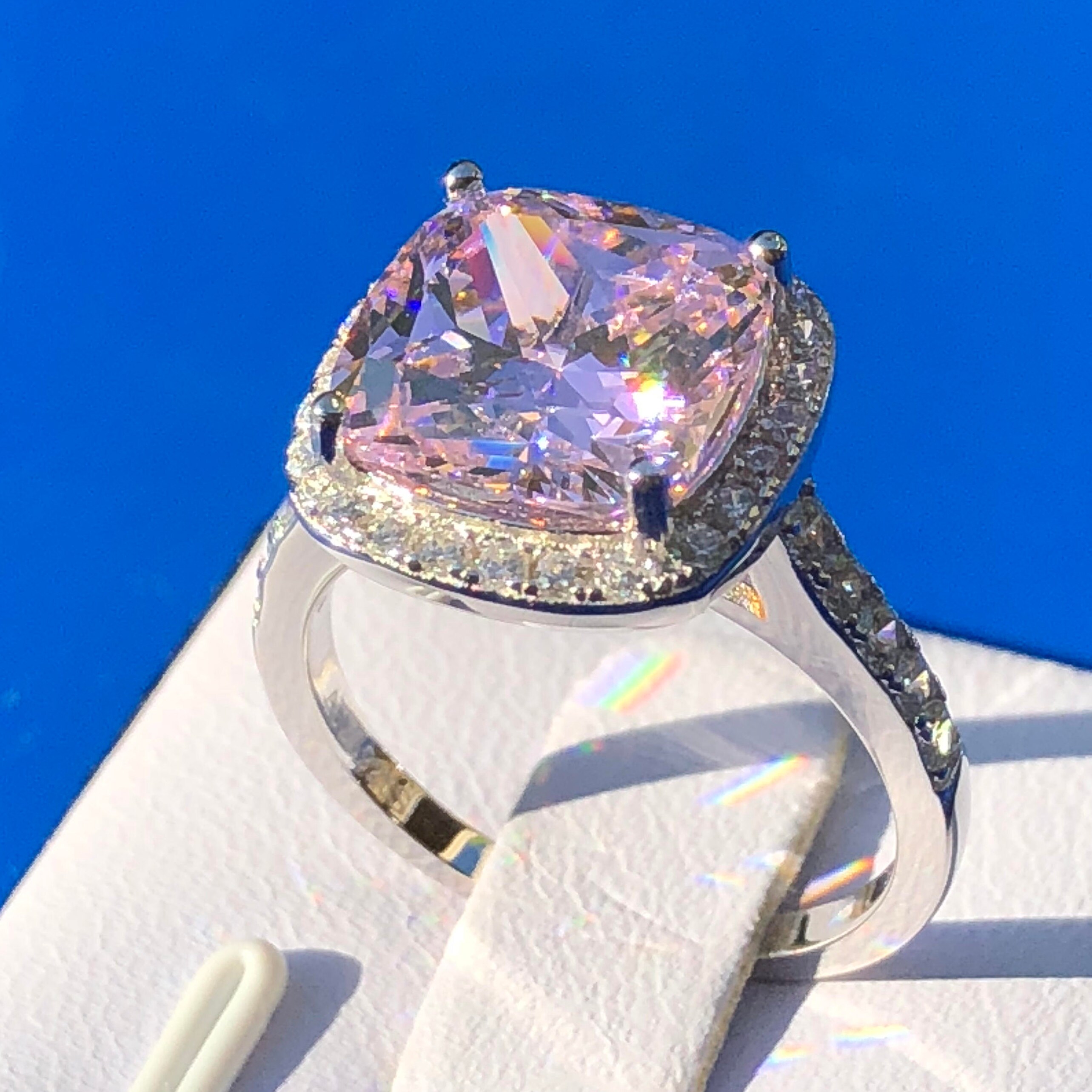 Light Pink Ring: 5ct Cushion Cut Simulated Light Pink Diamond Ring ...