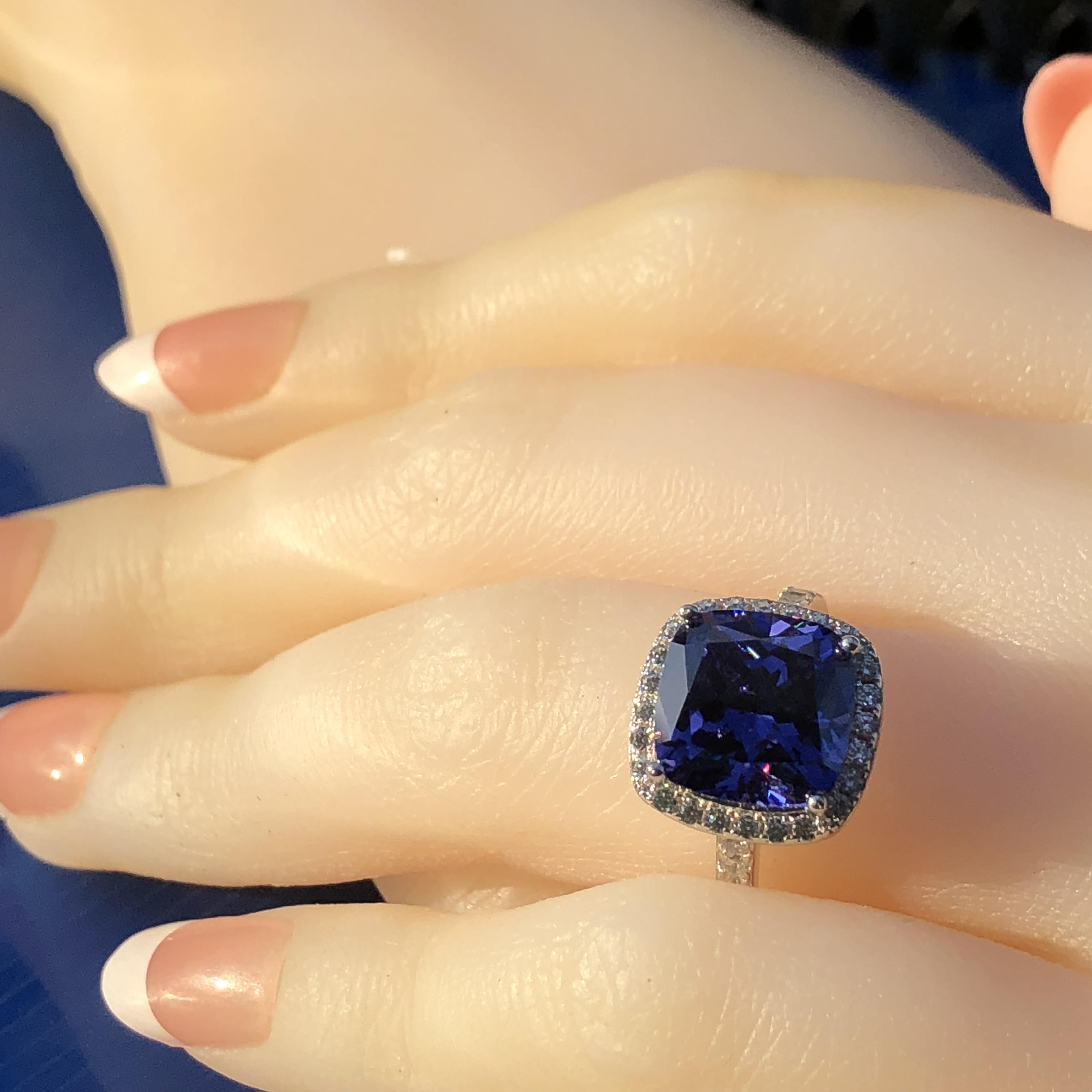 Tanzanite Engagement Ring: 5ct Halo Cushion Cut Lab Created | Etsy