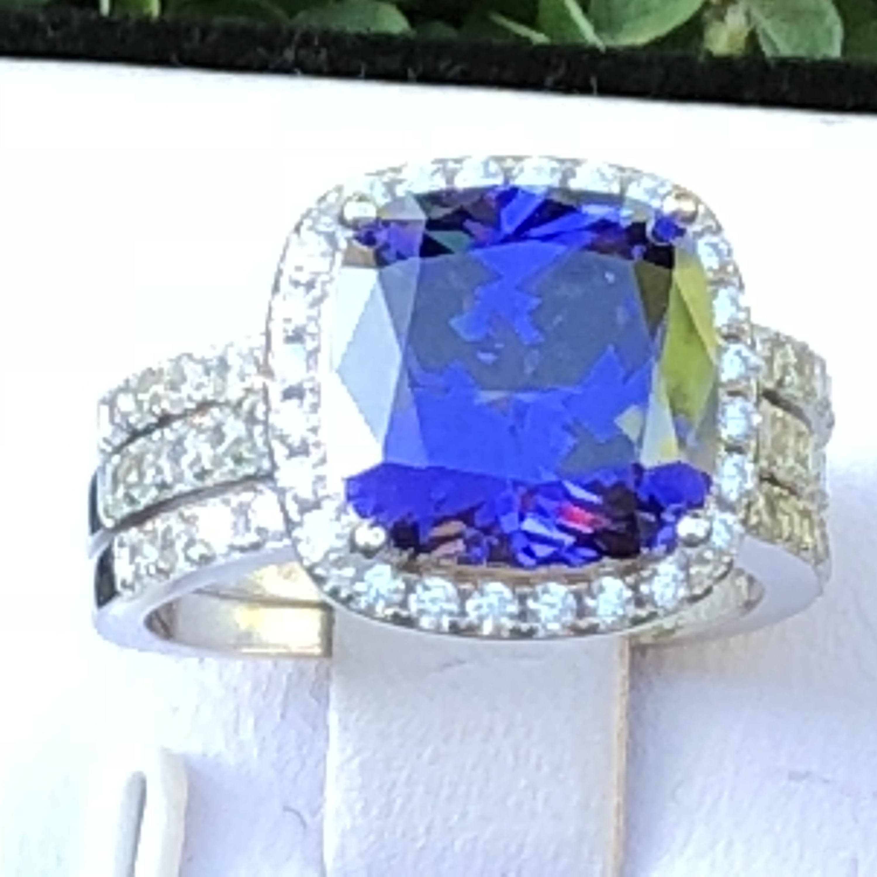 Tanzanite Ring Set: 3pcs, Bridal Set, Cushion, Lab Created Tanzanite ...