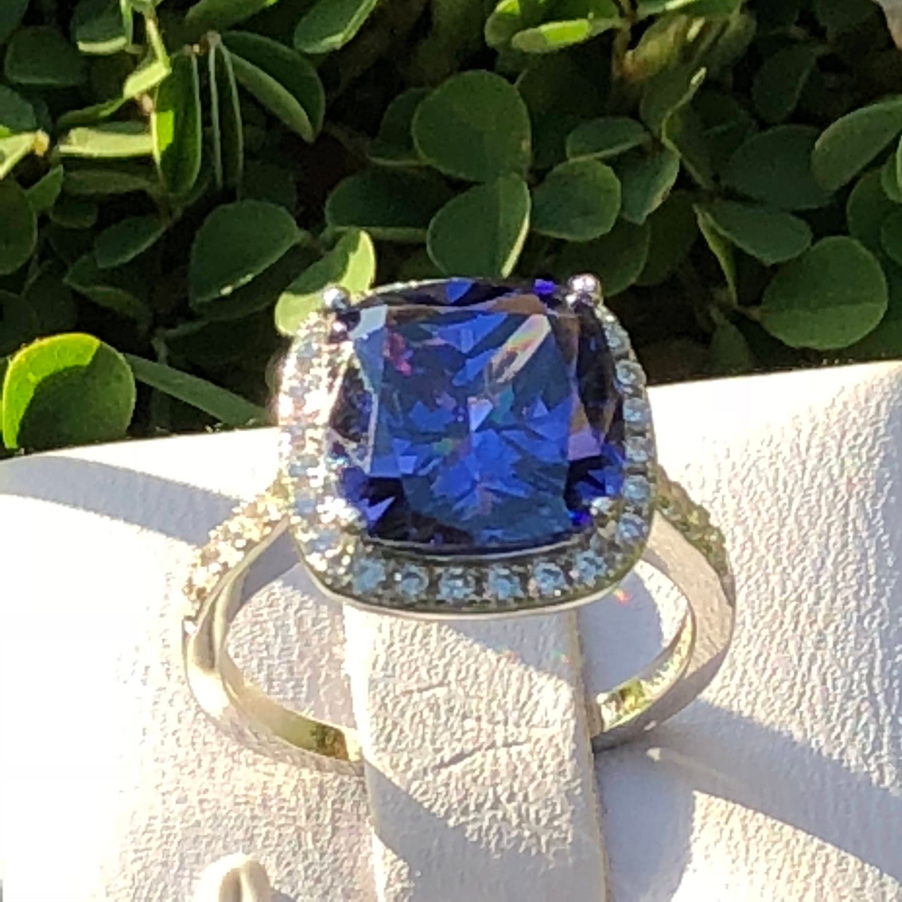 Tanzanite Engagement Ring: 5ct Halo Cushion Cut Lab Created | Etsy