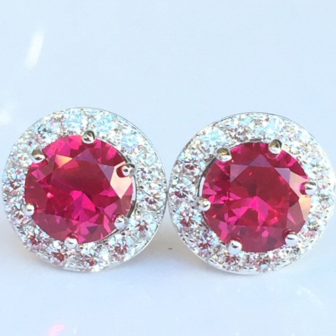 Ruby Stud Earrings: High Quality Created Ruby, 12mm Removable Jacket ...