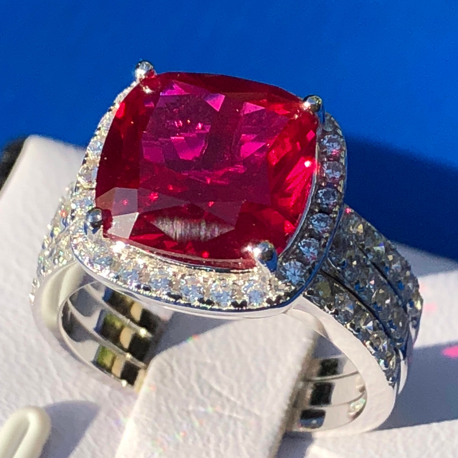 Ruby Ring Set: 3pcs 5ct Cushion Cut Created Ruby Simulated | Etsy