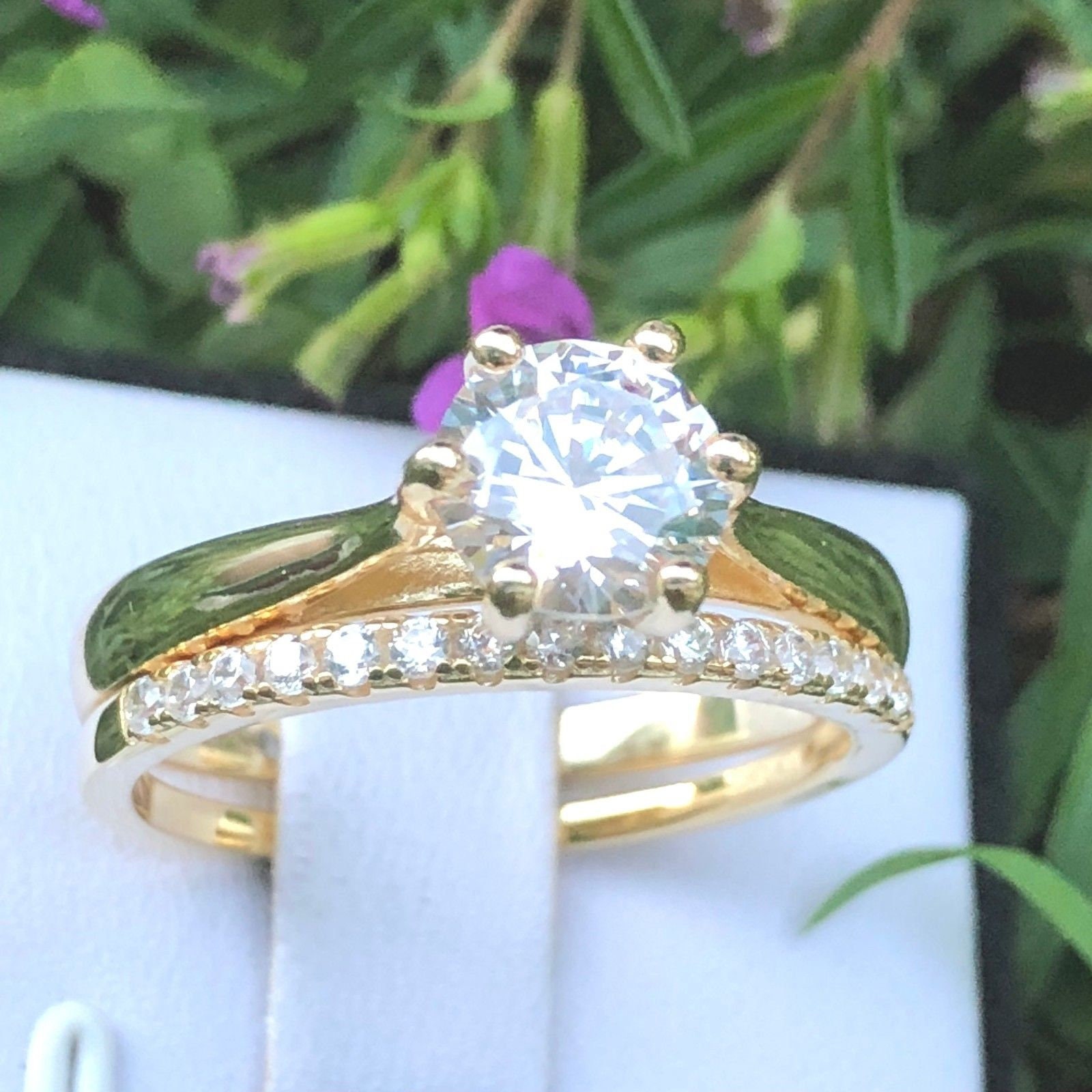 Engagement Ring: YG Gold Plated Ring Bridal Set Simulated | Etsy Australia