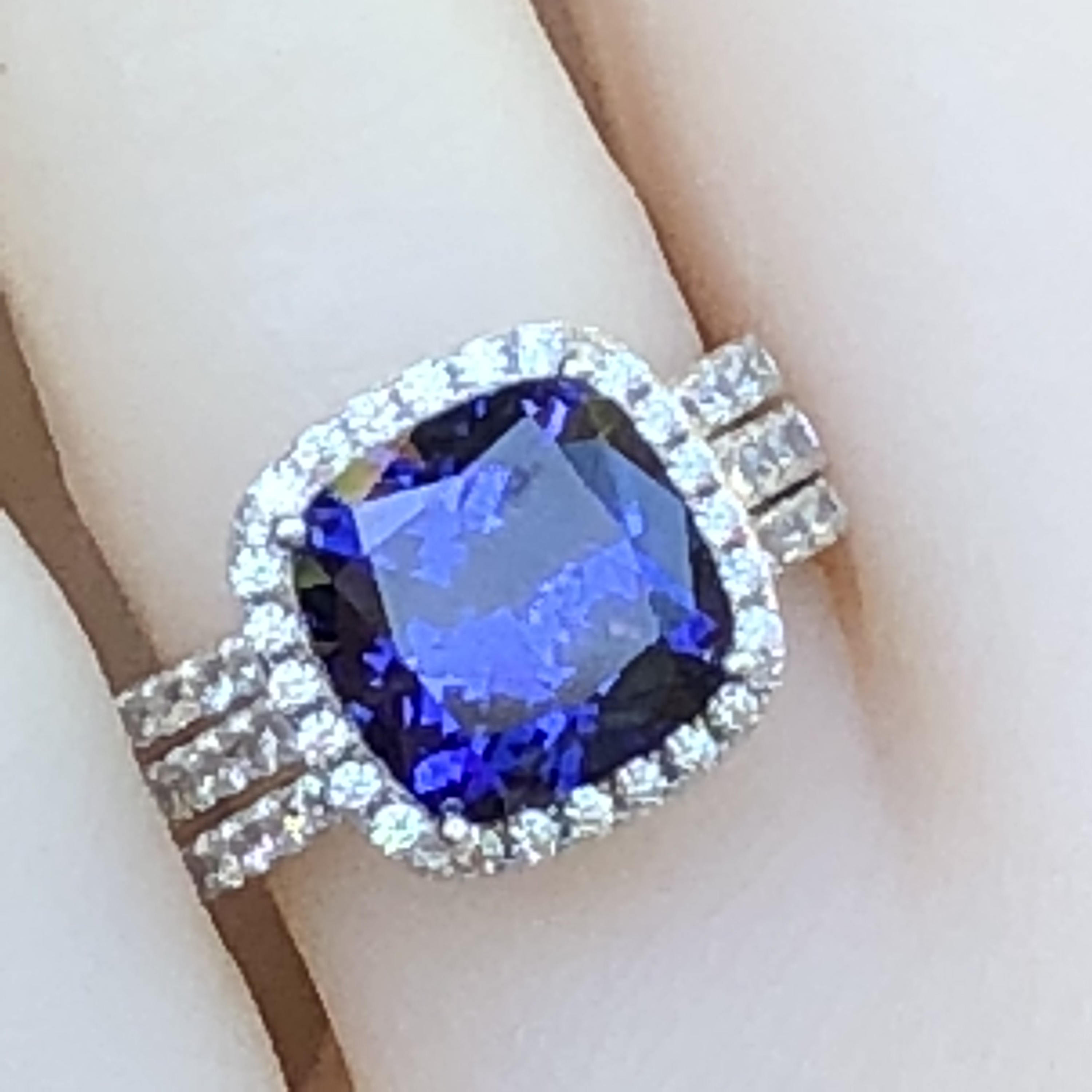 Tanzanite Ring Set: 3pcs, Bridal Set, Cushion, Lab Created Tanzanite ...