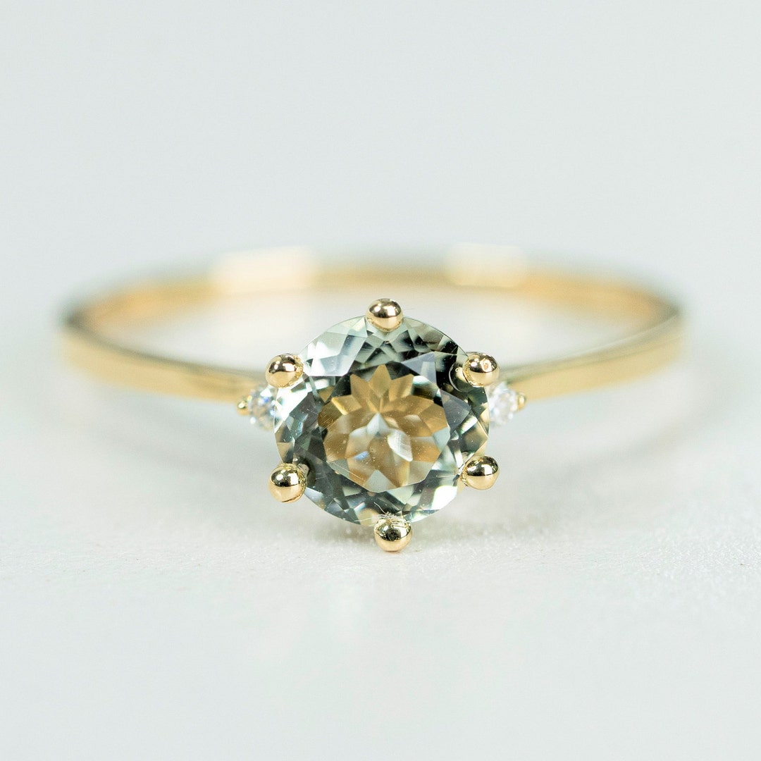 Green Amethyst Ring Gold, 9k Solid Gold, Natural Gemstone - Etsy