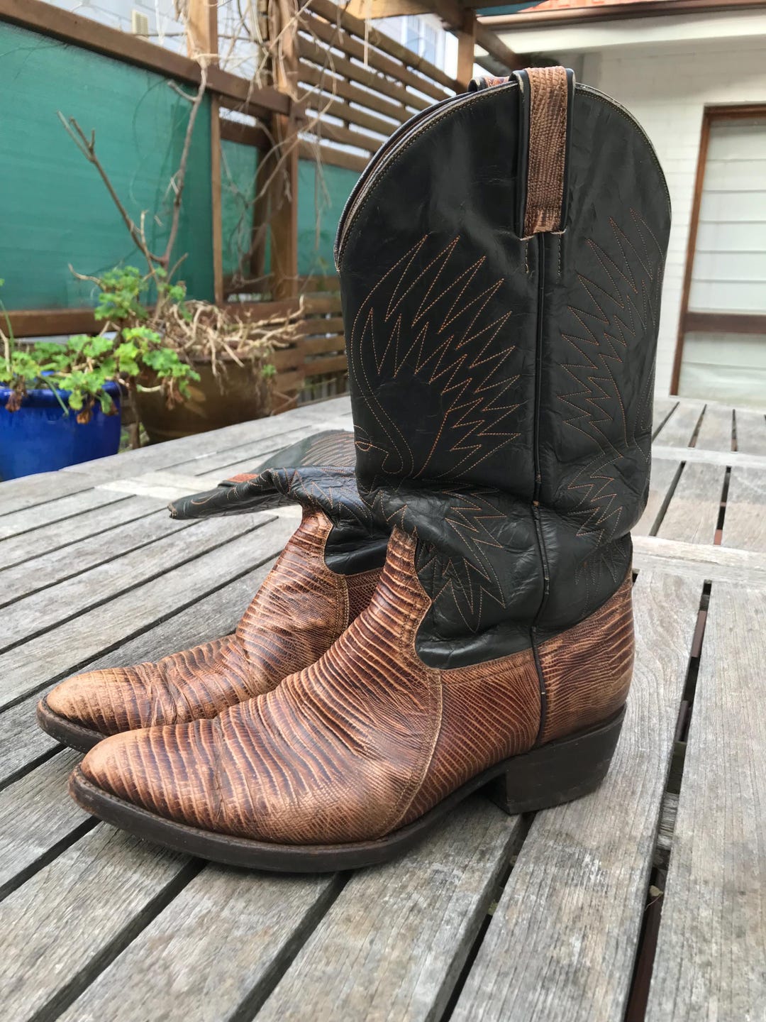 Genuine Iguana and Kangaroo Cowboy Leather Boots - Etsy