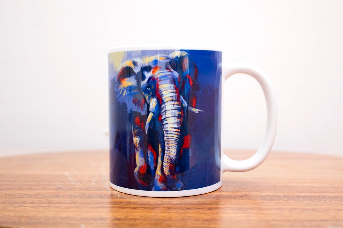 Elephant Coffee Mug Blue, Animal Ceramic Mug 11oz, Elephant Lover Gift ...