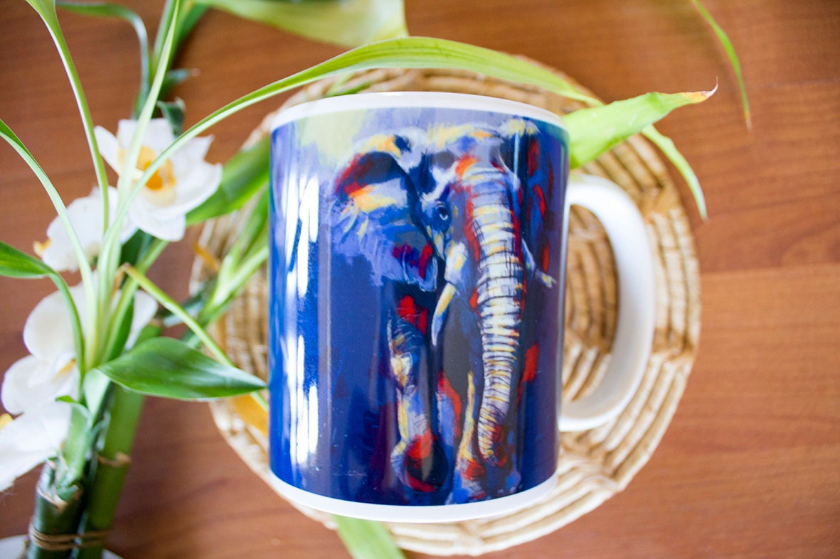 Elephant Coffee Mug Blue, Animal Ceramic Mug 11oz, Elephant Lover Gift ...