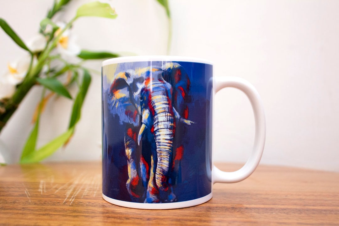 Elephant Coffee Mug Blue, Animal Ceramic Mug 11oz, Elephant Lover Gift ...