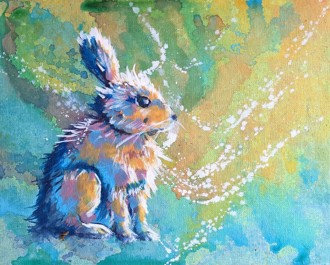 Wild Bunny Rabbit Acrylic Painting on Canvas, Small Hand Painted ...