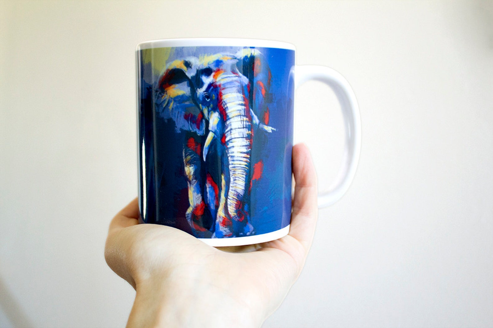 Elephant Coffee Mug Blue, Animal Ceramic Mug 11oz, Elephant Lover Gift ...