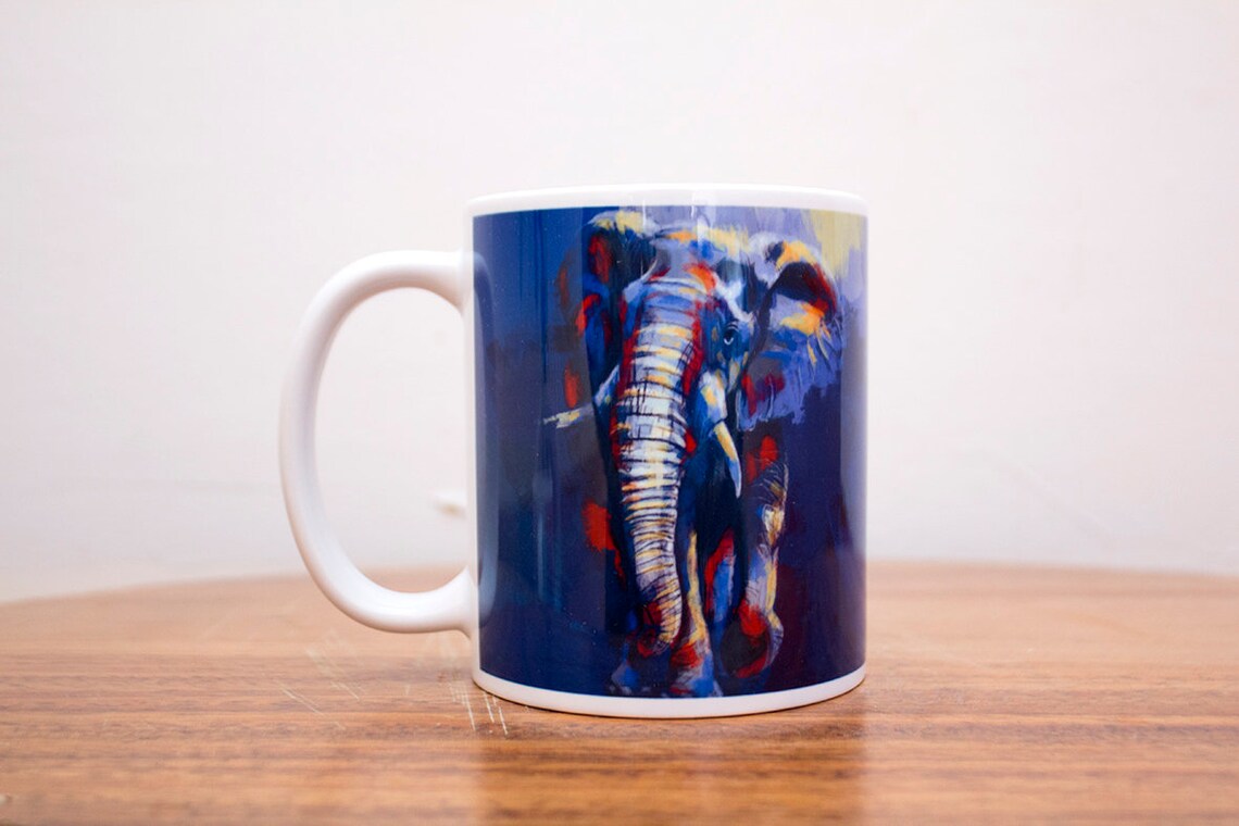 Elephant Coffee Mug Blue, Animal Ceramic Mug 11oz, Elephant Lover Gift ...