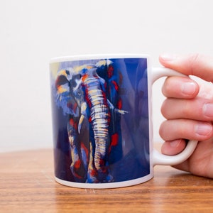 Elephant Coffee Mug Blue, Animal Ceramic Mug 11oz, Elephant Lover Gift ...