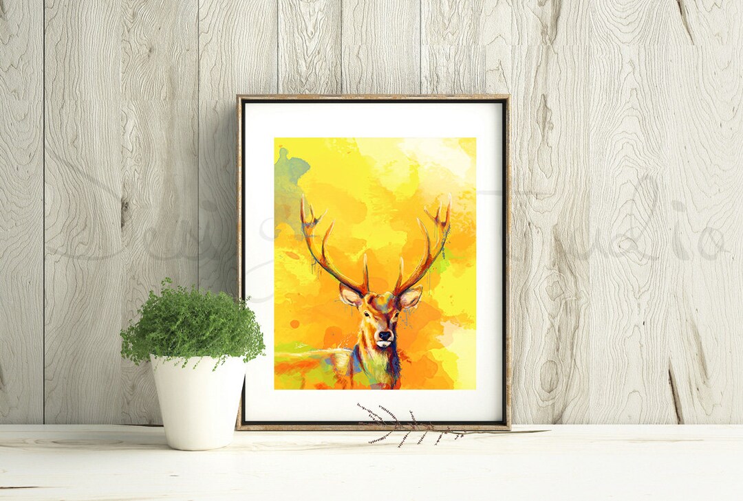 Deer Art Print, Rustic Wall Art Prints, Lodge Decor, Colorful Print for ...
