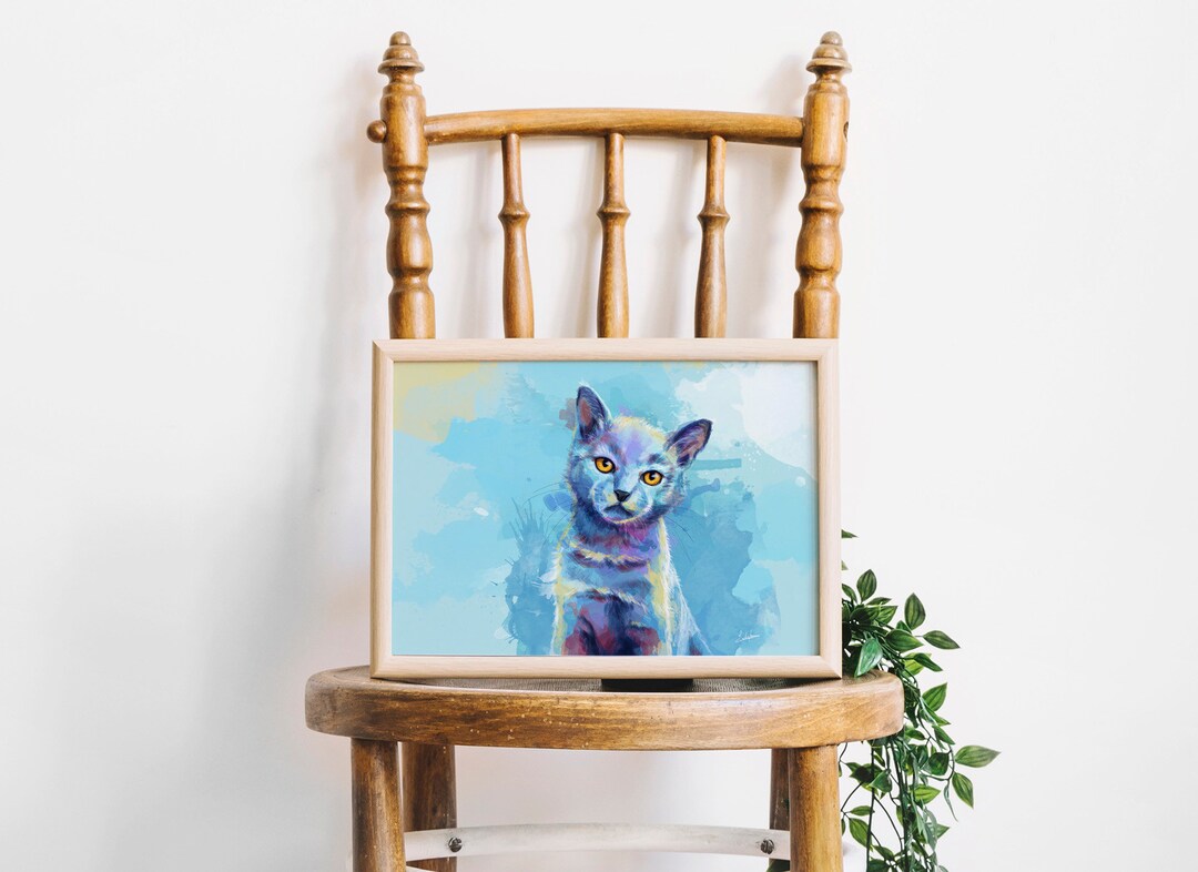 Kitten Art Print, Cat Wall Art Print Blue Colorful Print for Baby Room ...