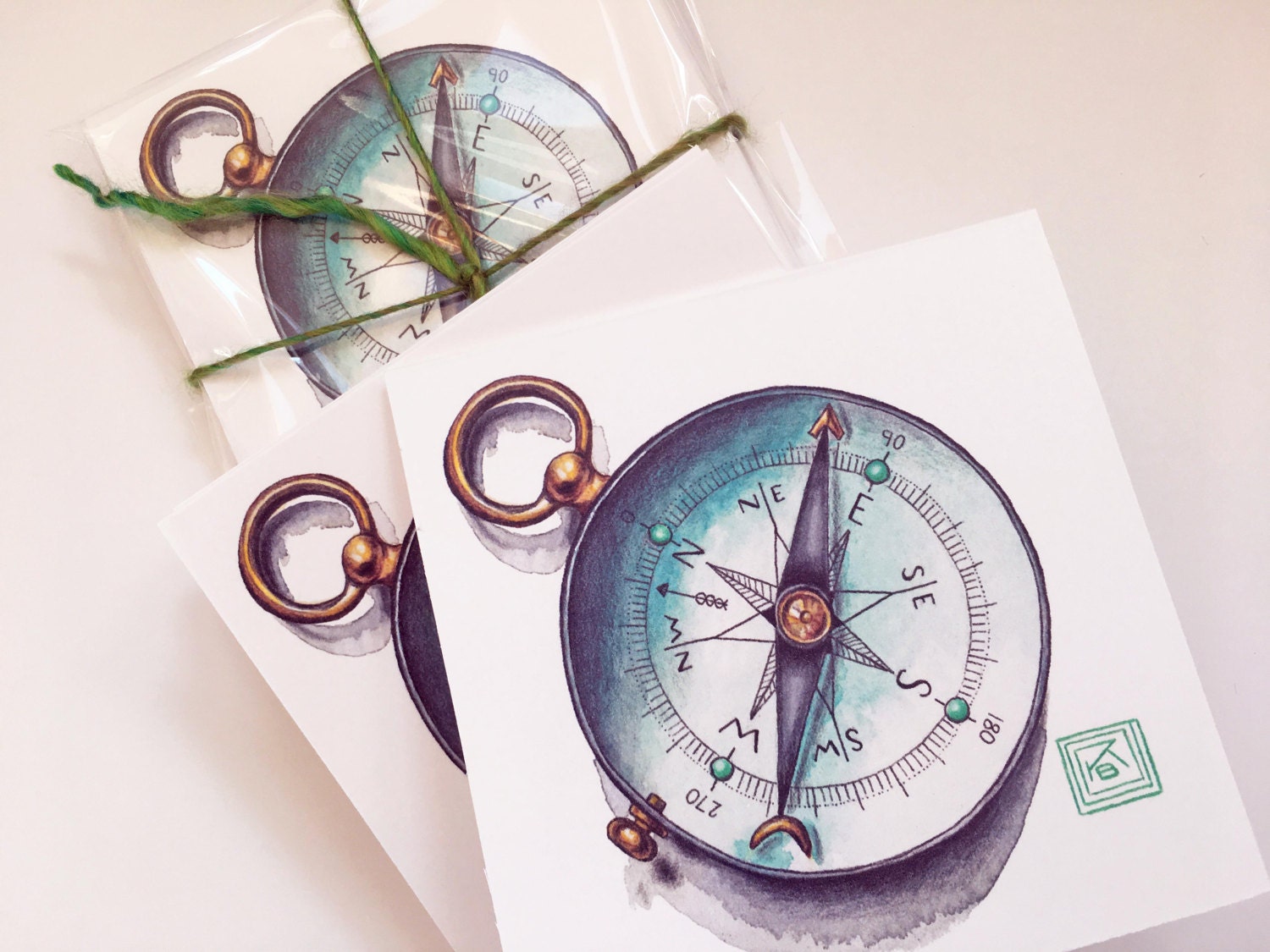 Compass cards set of 8 cards and envelopes | Etsy