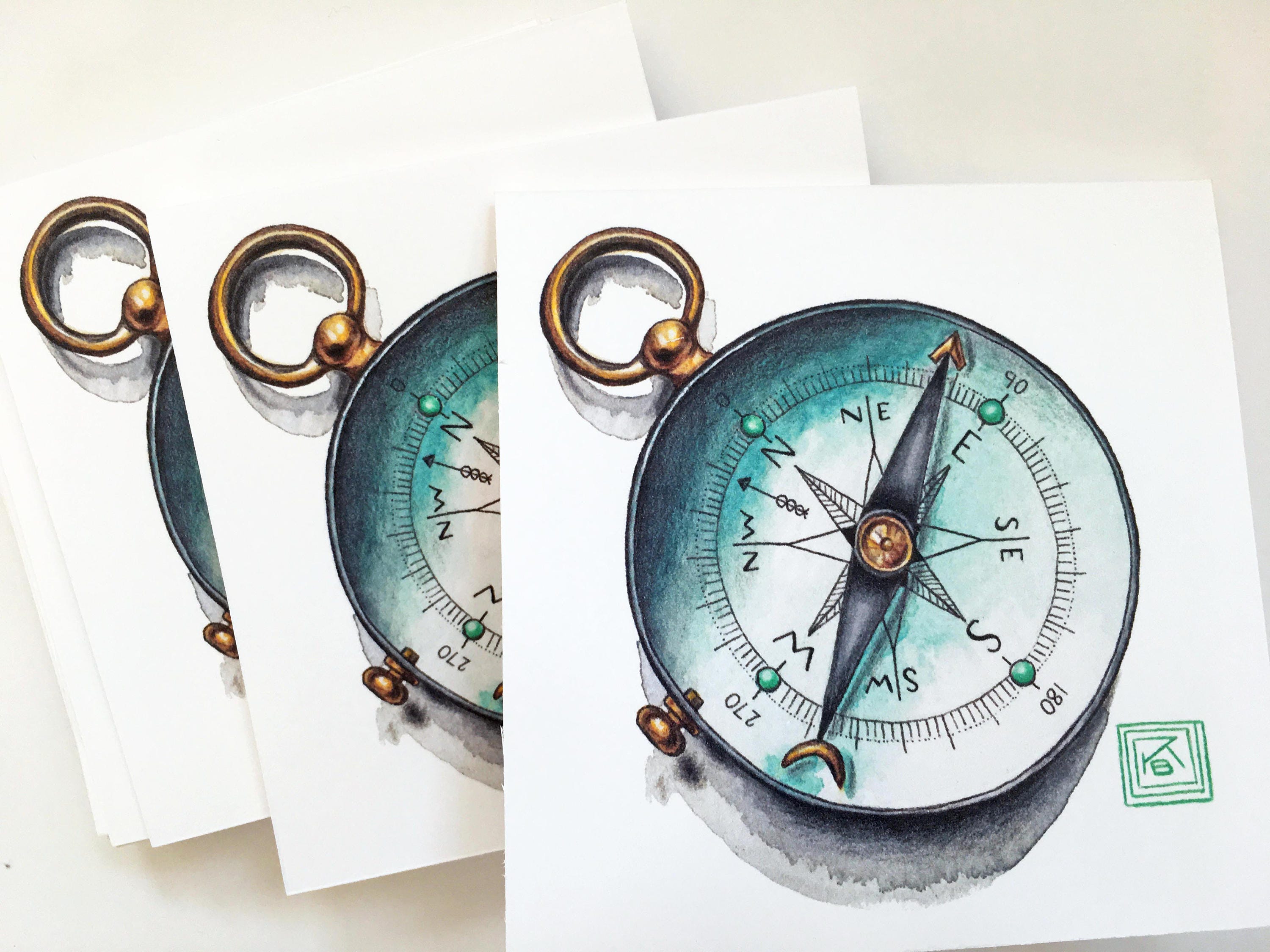 Compass cards set of 8 cards and envelopes | Etsy