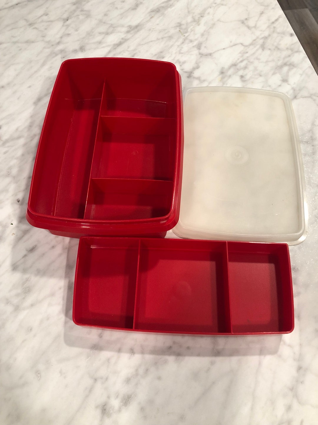Vintage Tupperware 3 Piece Red Craft Money Box Storage Container Garage ...