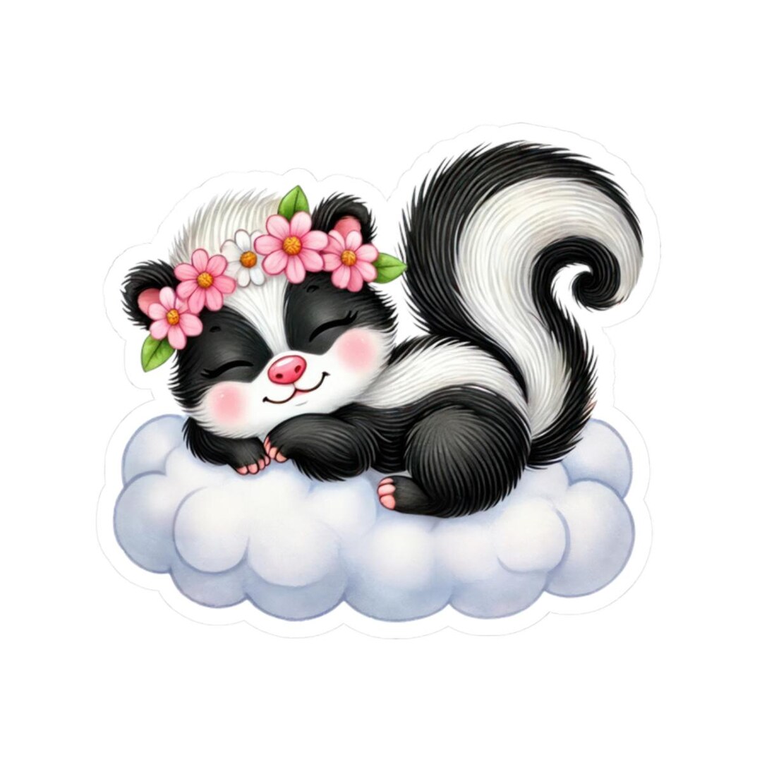 Whimsical Skunk Sleeping on a Cloud Kiss-cut Stickers, Cute Animal ...