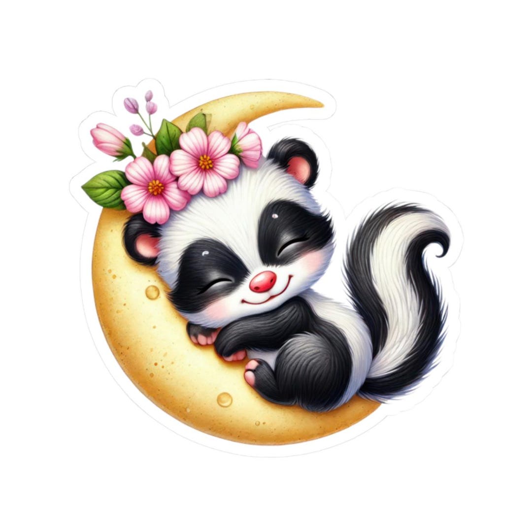 Cute Baby Skunk Sleeping on the Moon Kiss-cut Stickers, Adorable Animal ...