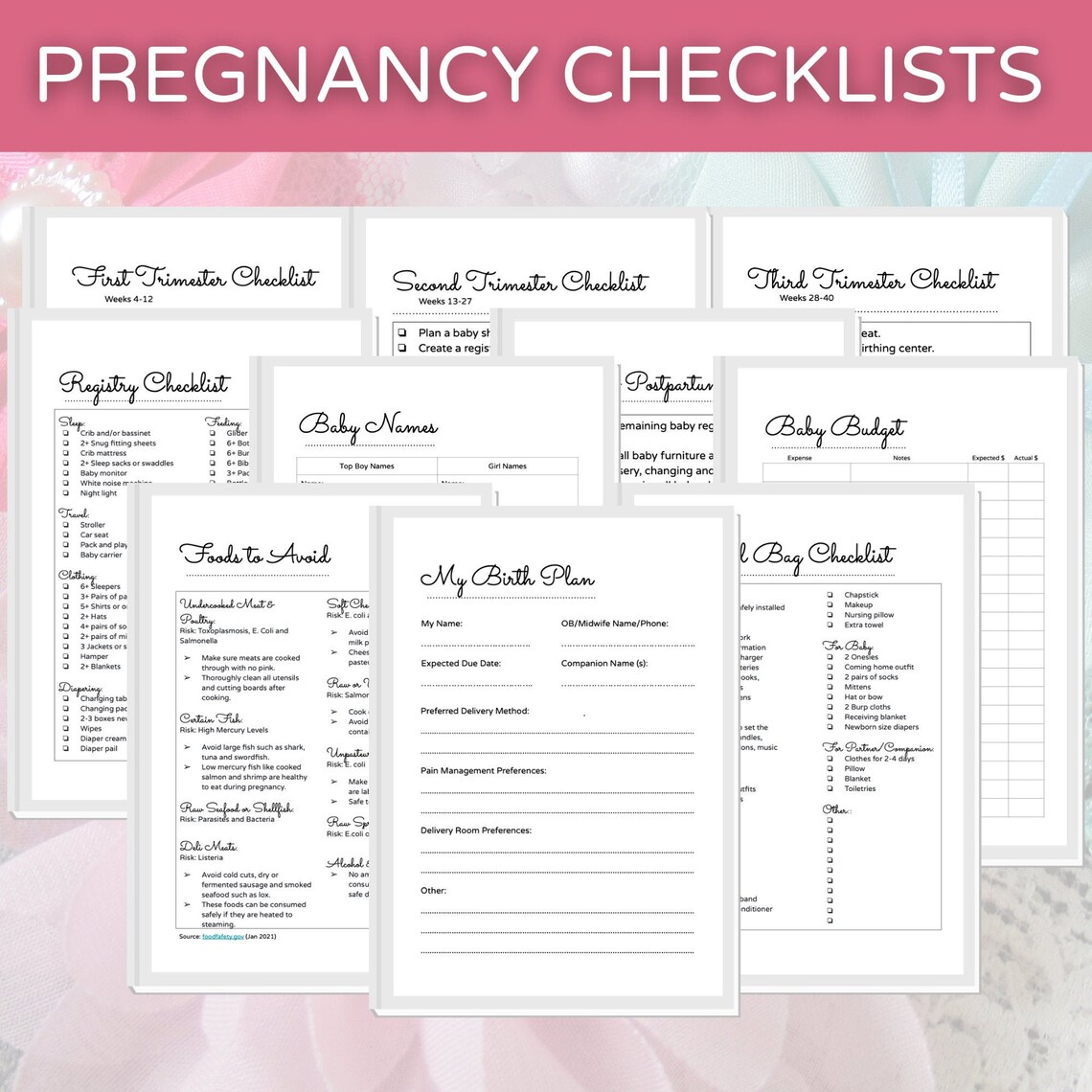 Pregnancy Planner Printable With Checklists Registry List - Etsy