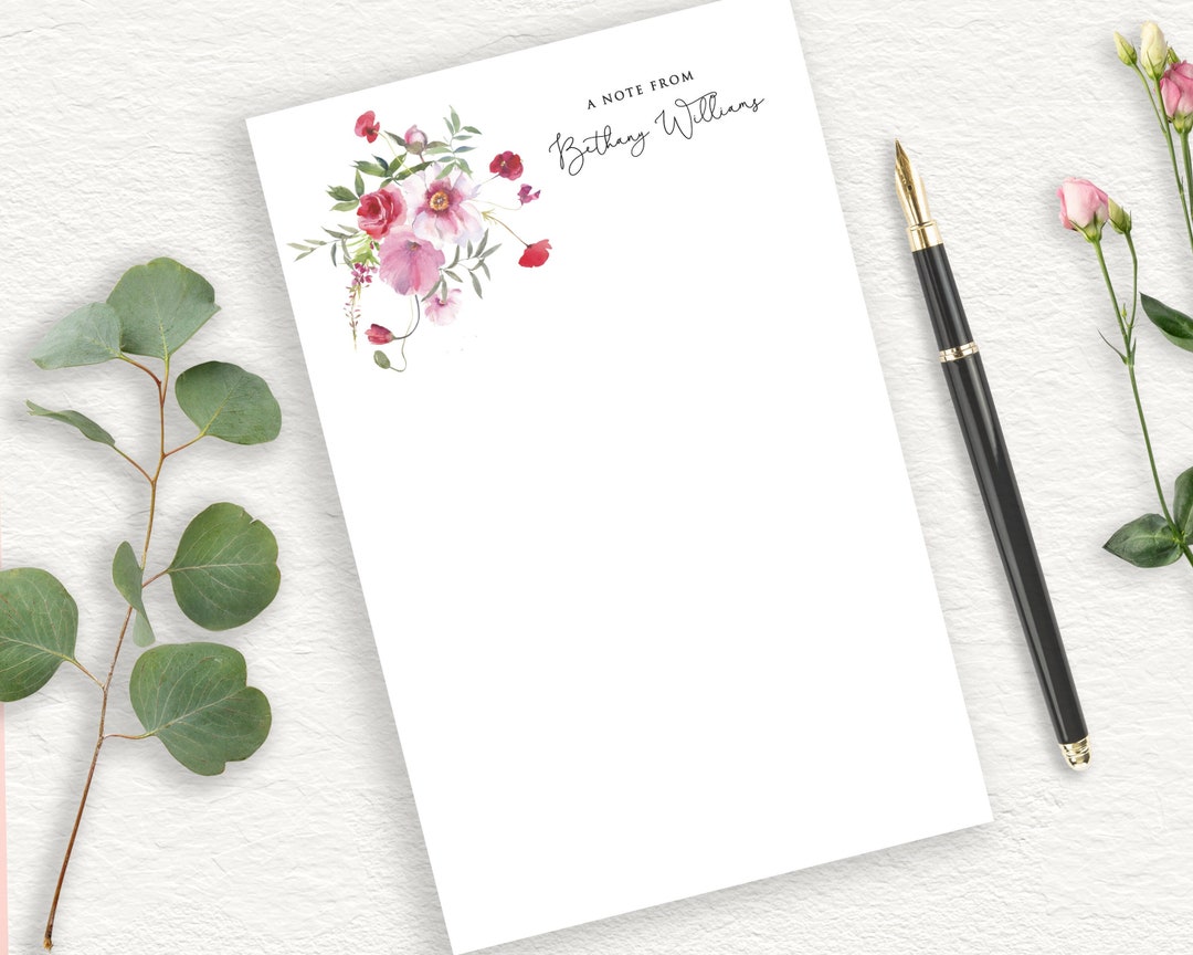 Personalized Notepad, Summer Floral Watercolor Note Pad, Whimsical ...