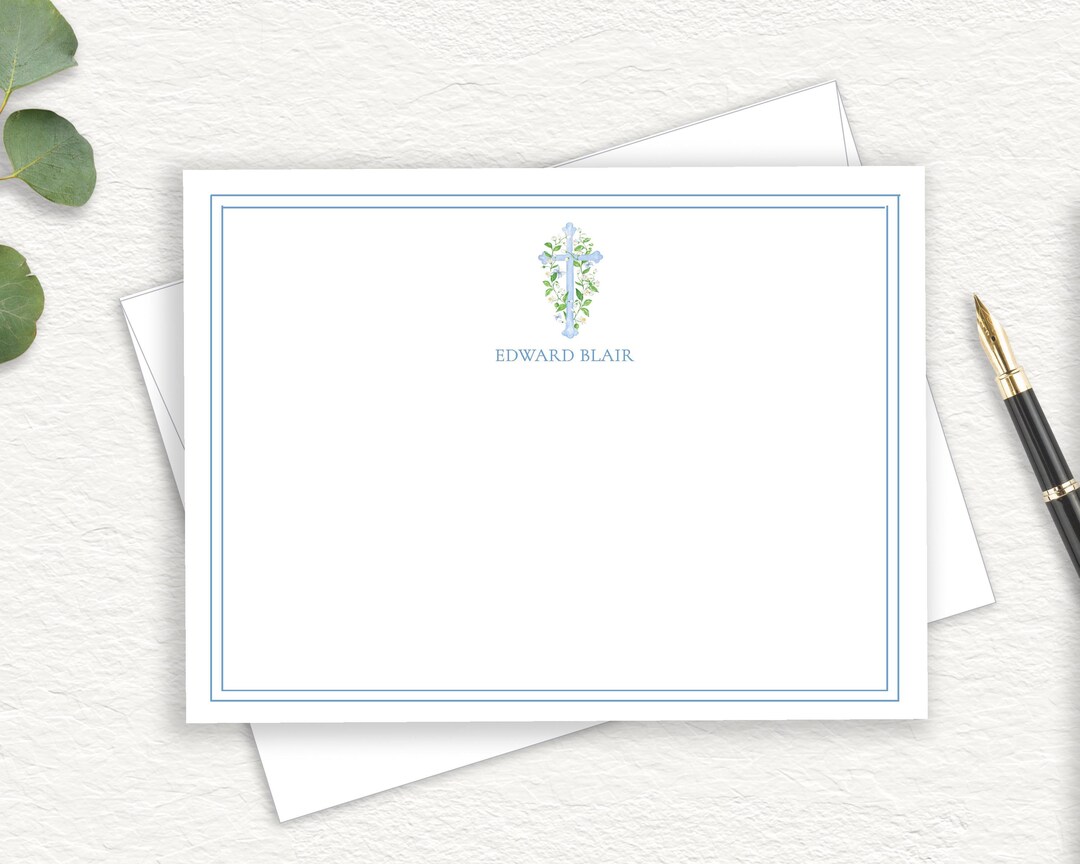 Custom Baptism Thank You Cards, Boy, Girl, Blue or Pink Floral Cross ...