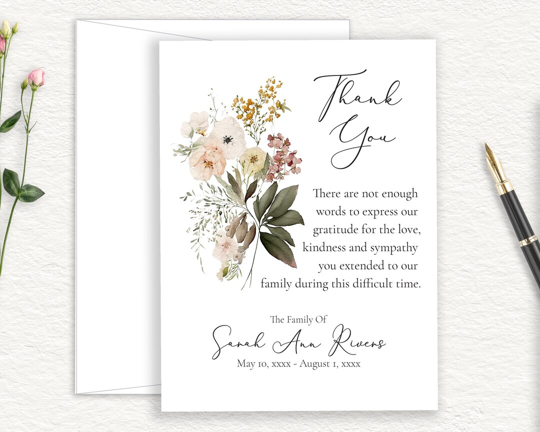 Personalized Fall Sympathy Thank You Notes With Wildflowers, Autumn ...