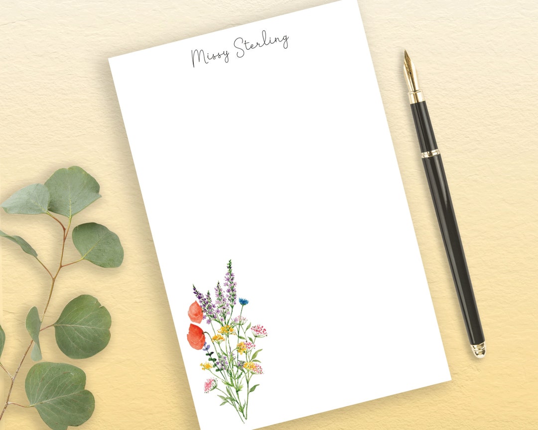 Personalized Wildflowers Notepad, Watercolor Floral Gardening ...