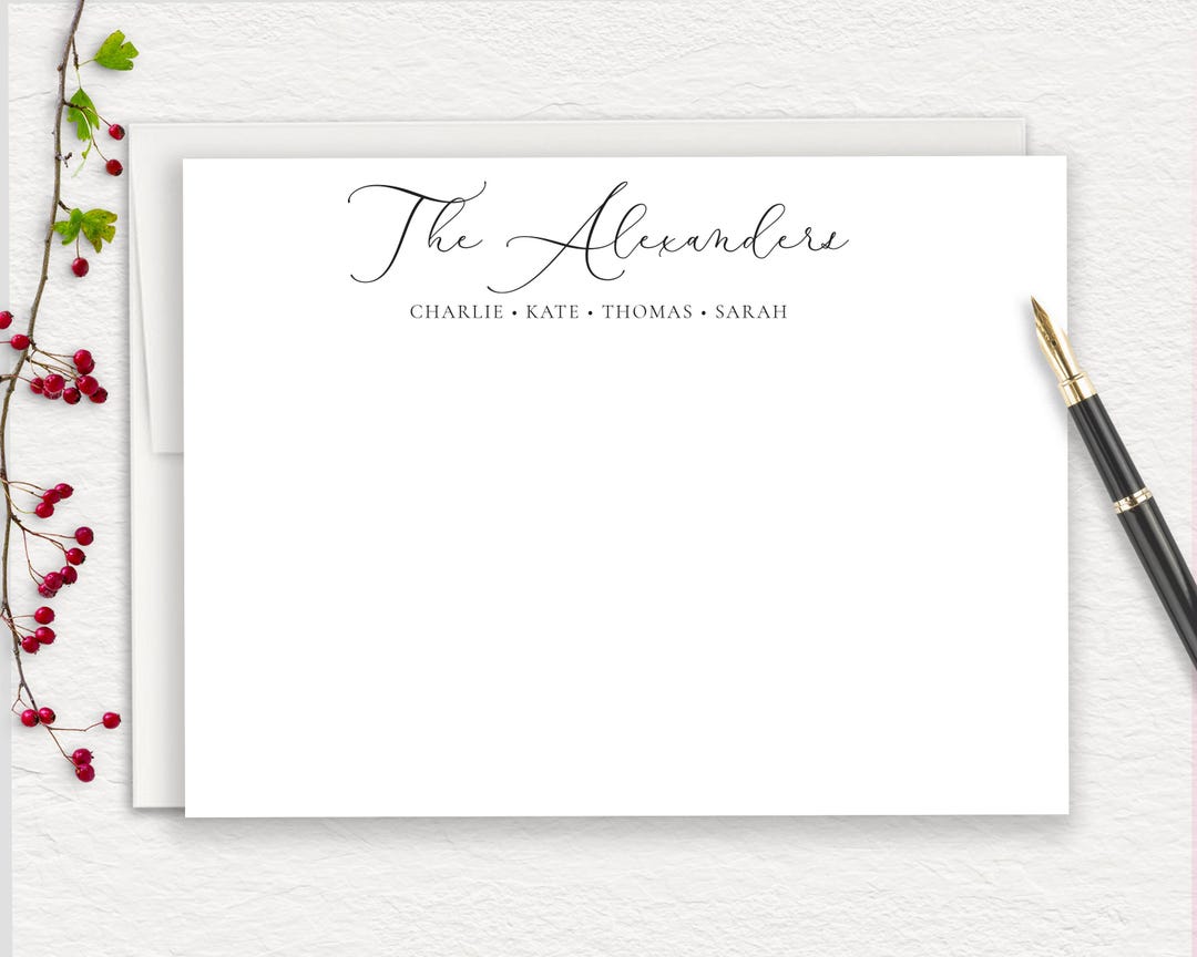 Modern Family Thank You Note Cards, Elegant Personalized Stationery for ...