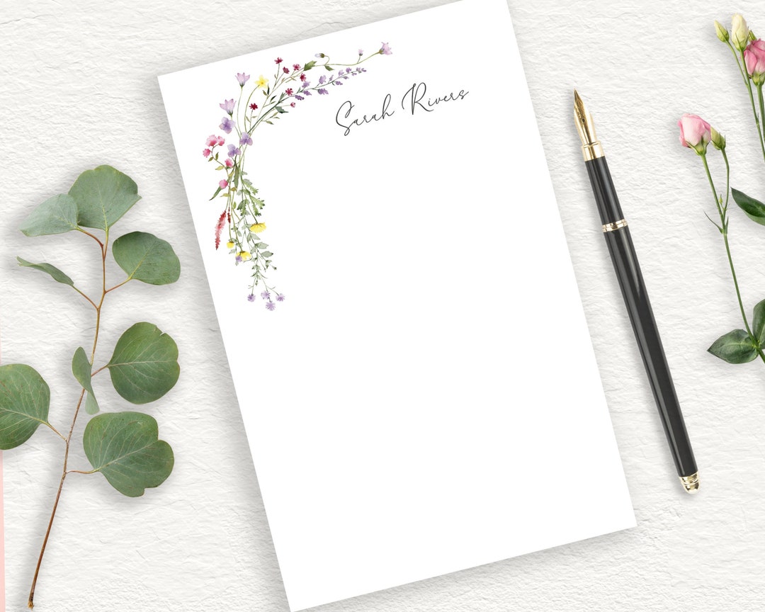 Wildflowers Personalized Notepad, Summer Pink Purple Flowers, Delicate ...