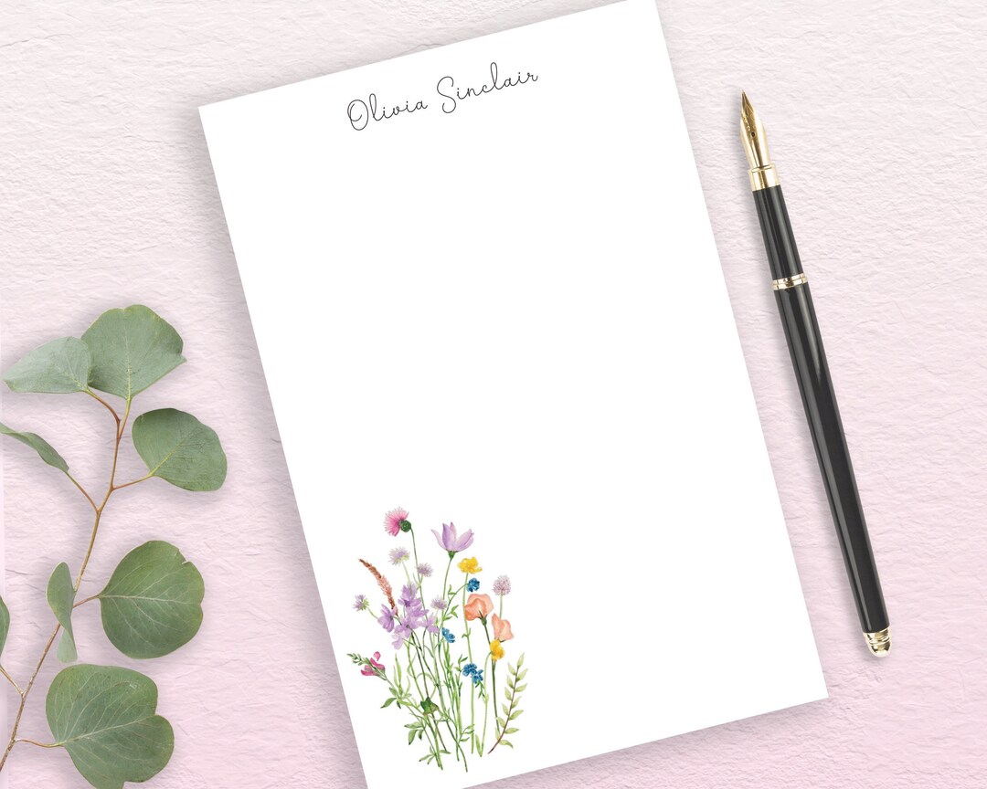 Personalized Wildflowers Notepad, Watercolor Floral Gardening ...
