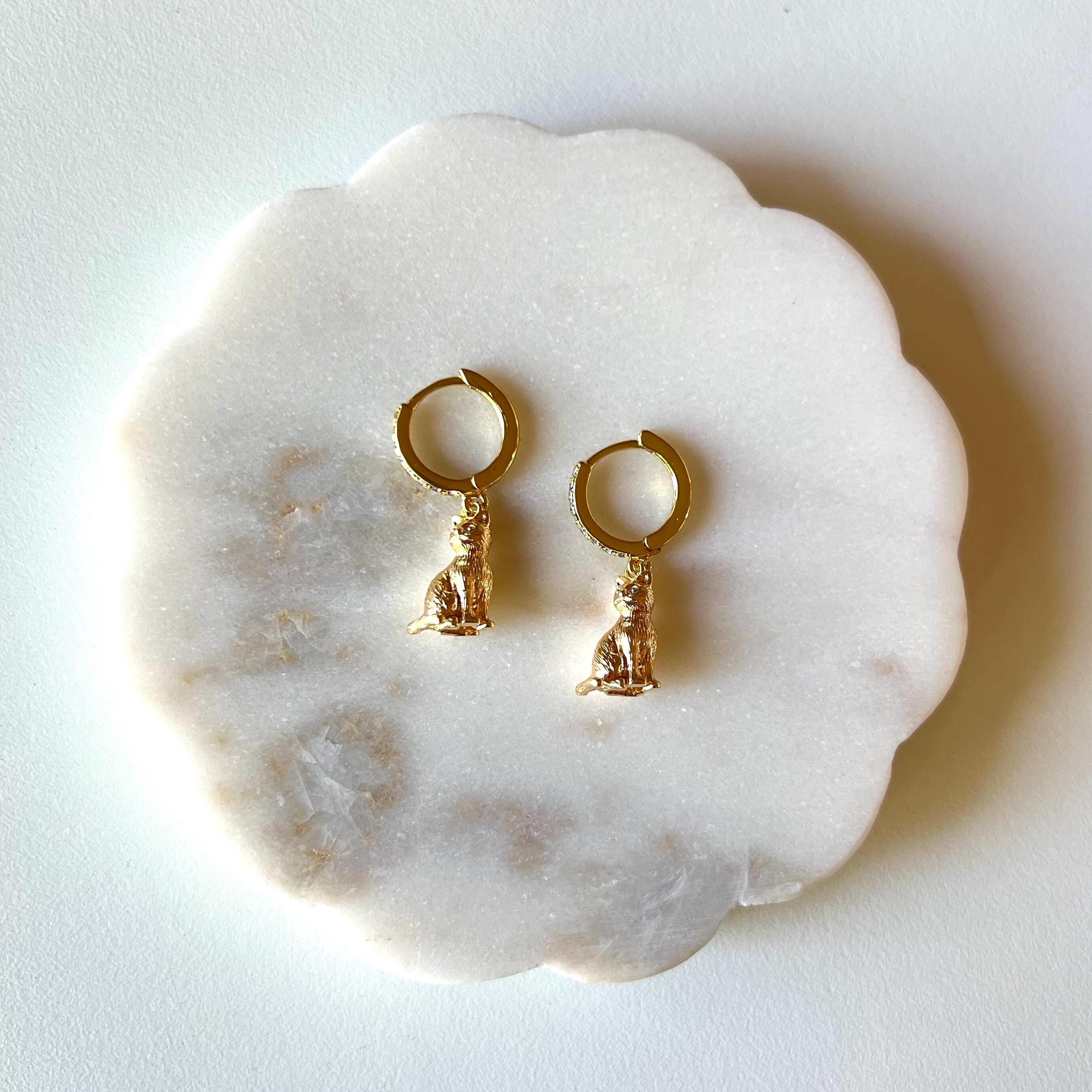 Golden Cat Huggies - Cat Earrings - Cat Huggies - Etsy
