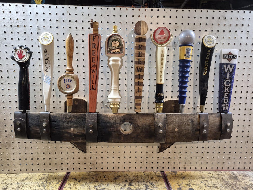 Oak Whiskey Barrel Stave 10 Beer Tap Handle Wall Display With Hole and ...