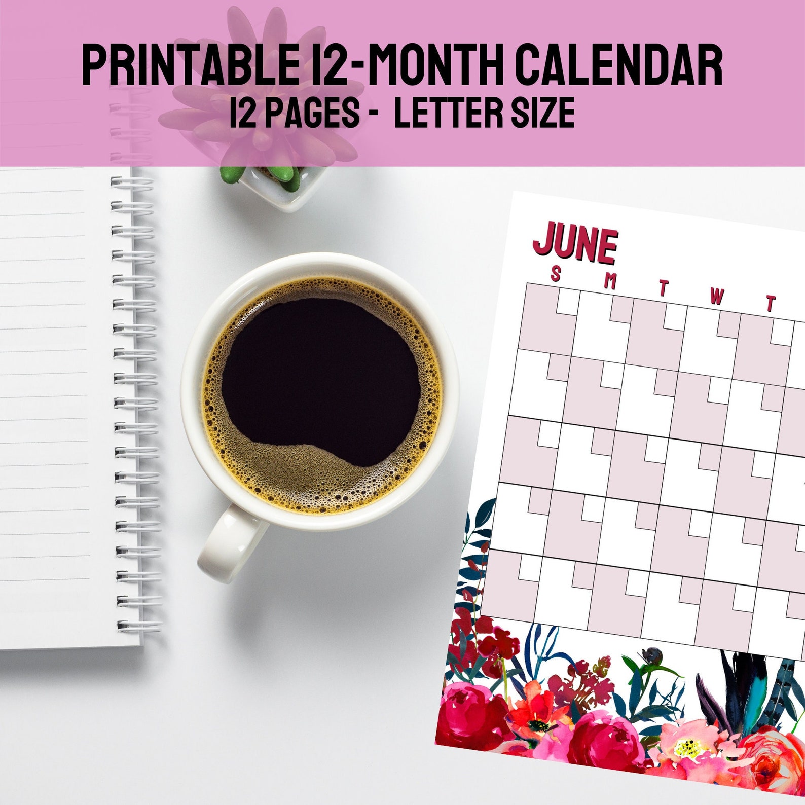 PRINTABLE Calendar, Wall Calendar, Monthly Planner, Printable PDF ...