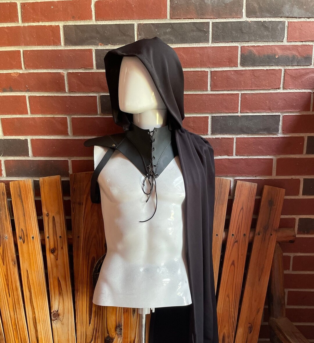 Leather Assassin Costume Armor Collared Shoulder Harness With Hooded ...