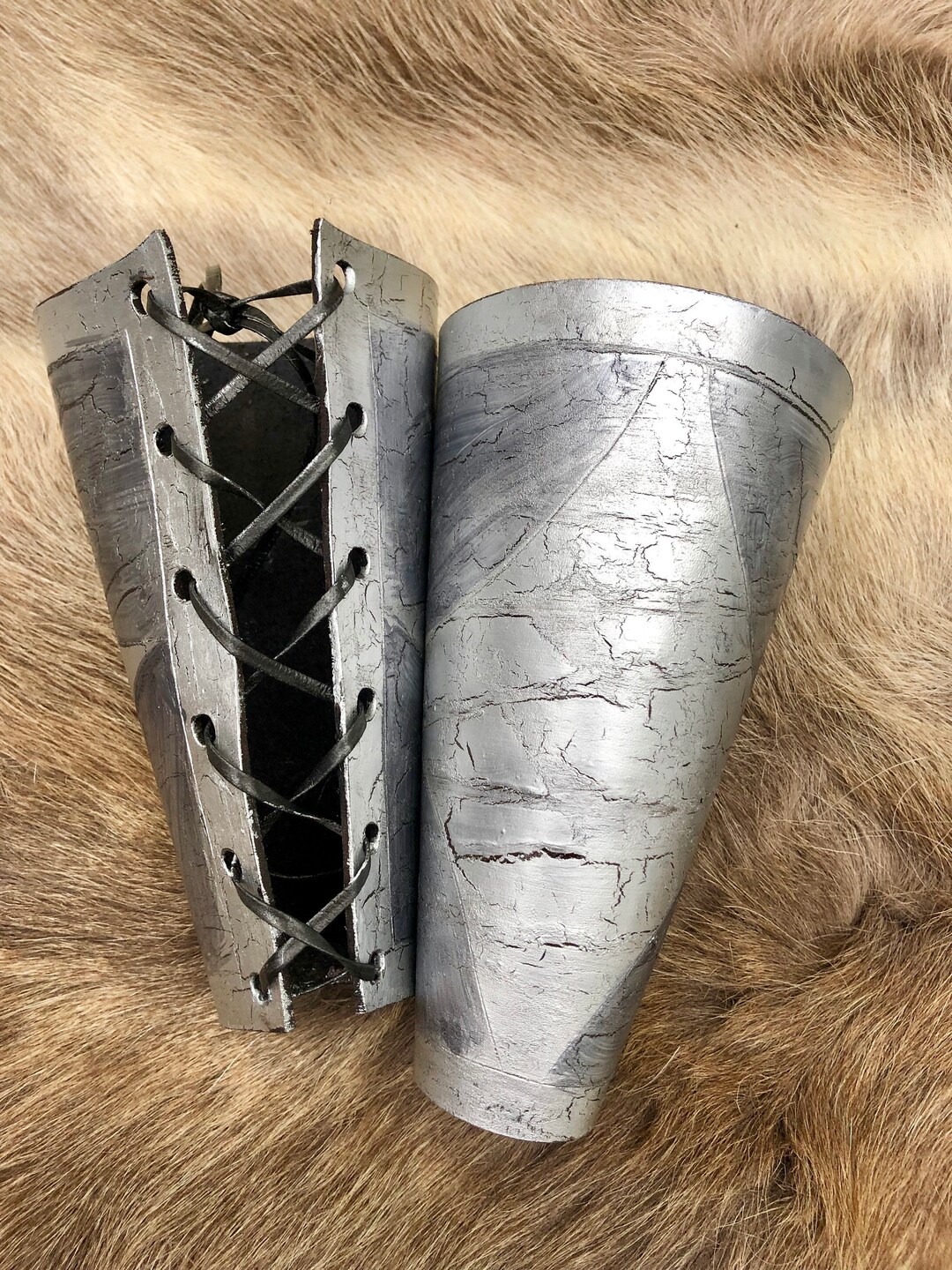 Metallic Leather Bracers FAST SHIPPING Silver Cosplay Arm - Etsy