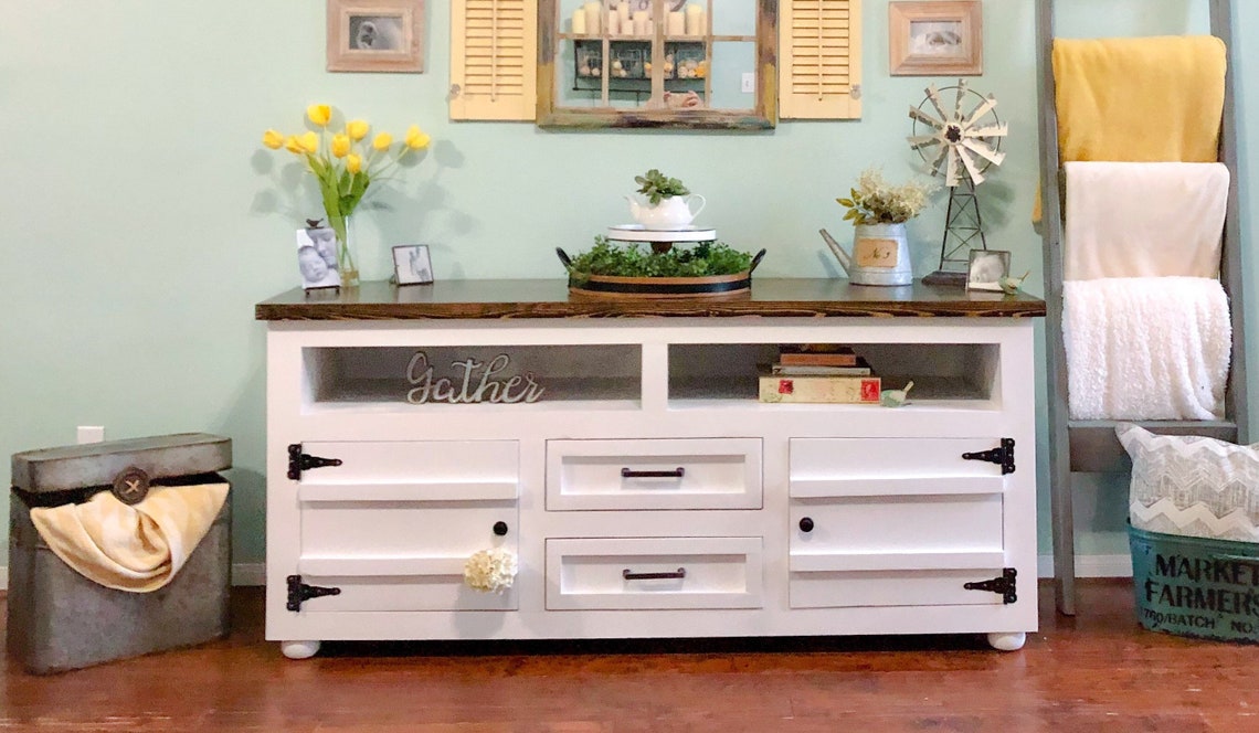 Farmhouse Console With Drawers and Open Shelving - Etsy