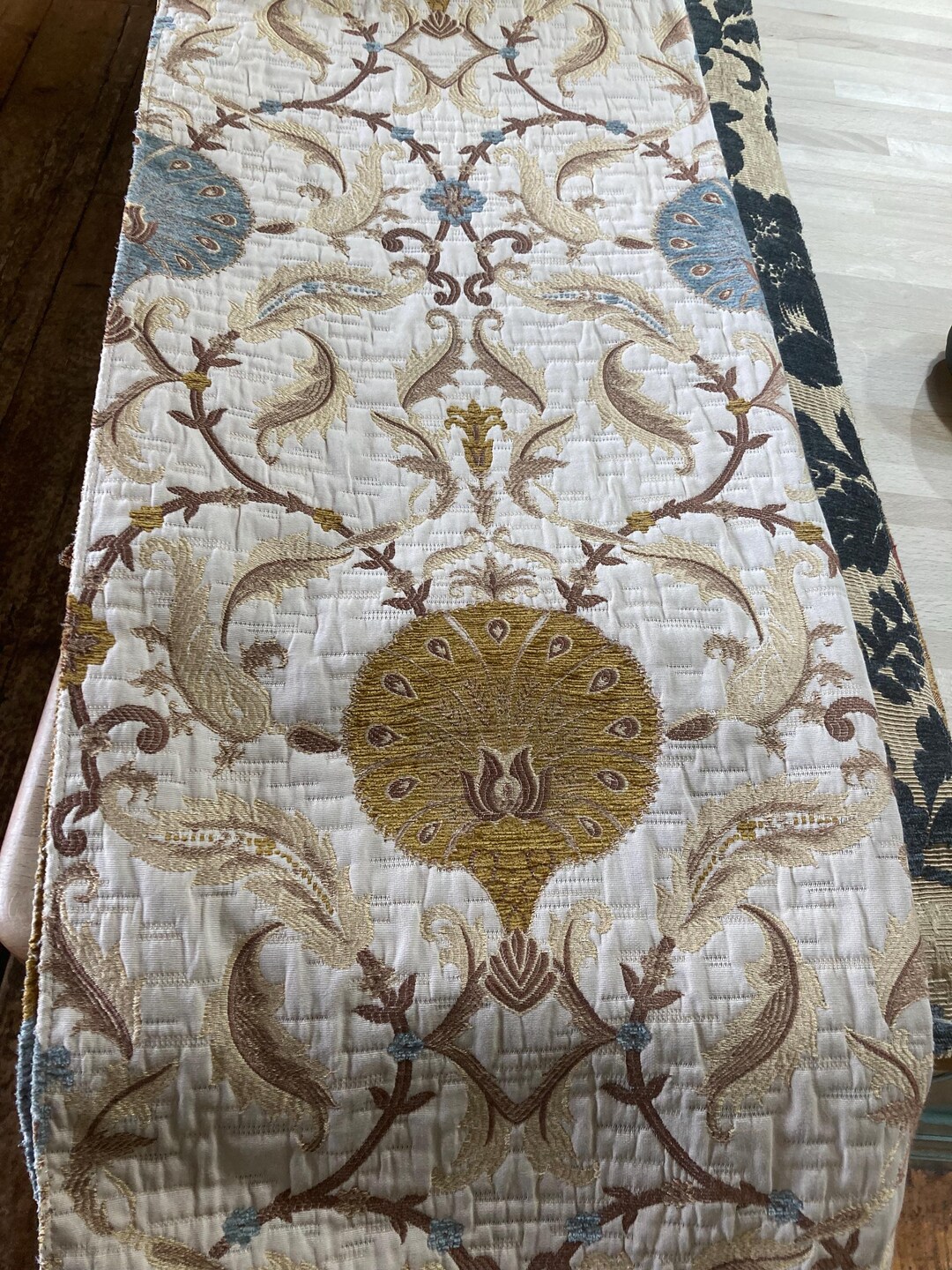 Jim Dickens Tapestry Persian Blue Gold Fabric Damask Arabic Viscose Fabric Samples New 5 Pieces ...